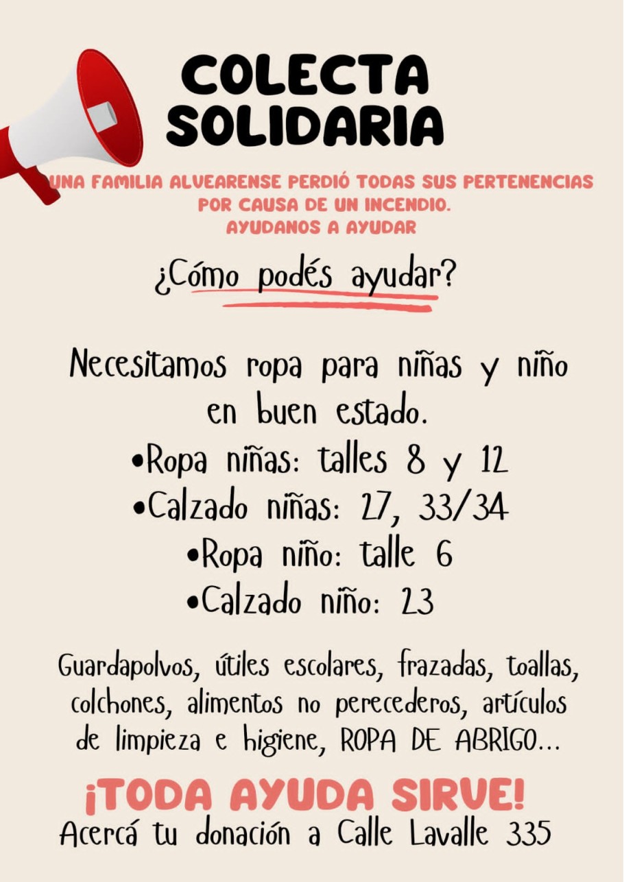 Colecta solidaria para una familia Alvearense que perdió todo en un ...