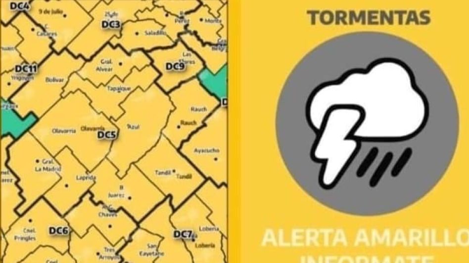 Alerta amarillo por tormentas en la zona